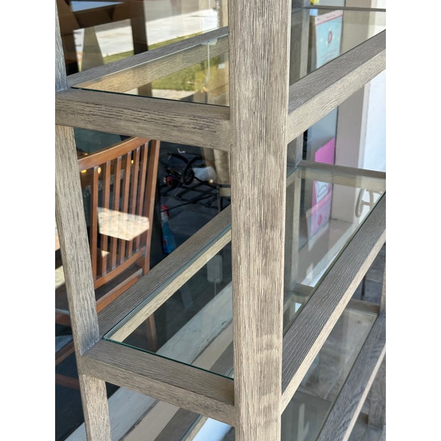 Restoration Hardware Washed Wood + Glass Open Shelving | Chairish