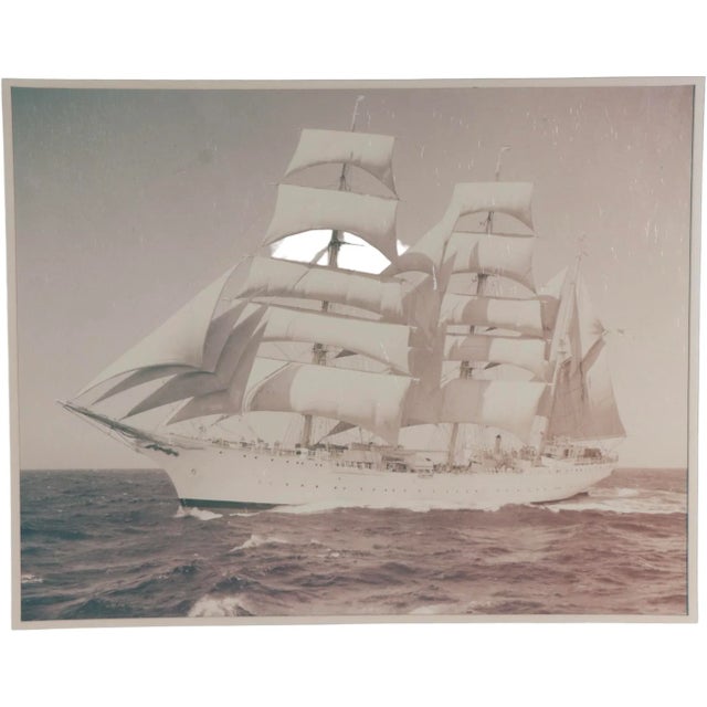 Vintage Nautical Theme Photograph of Sailing Ship in Oak Frame Dated ...