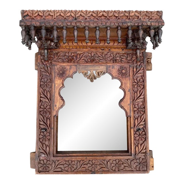 19th Century Indian Carved Teak Haveli Window Frame | Chairish