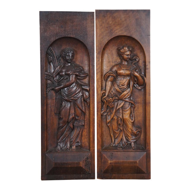 Set of 2 Antique Neoclassical Carved Walnut Figural Bas Relief Panels ...