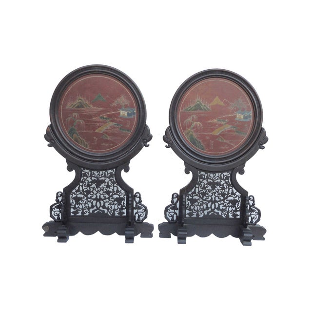 Oriental Tabletop Display Plaques- A Pair | Chairish