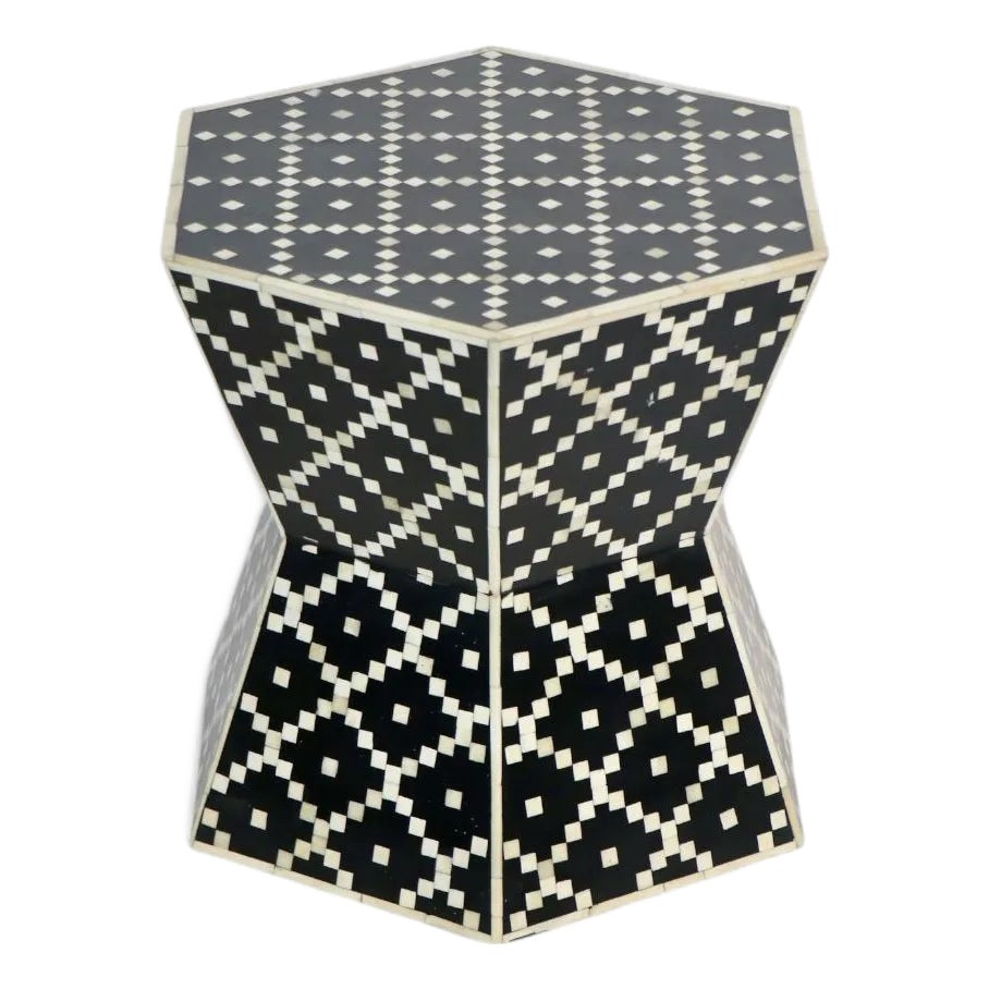 Black Bone Inlay Hexagon Table | Chairish
