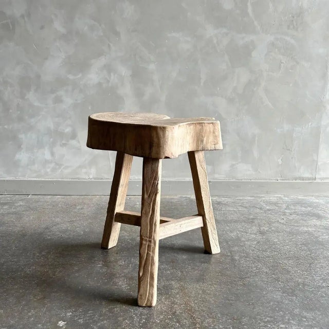 Vintage Elm Wood Stool or Side Table in Natural Finish | Chairish