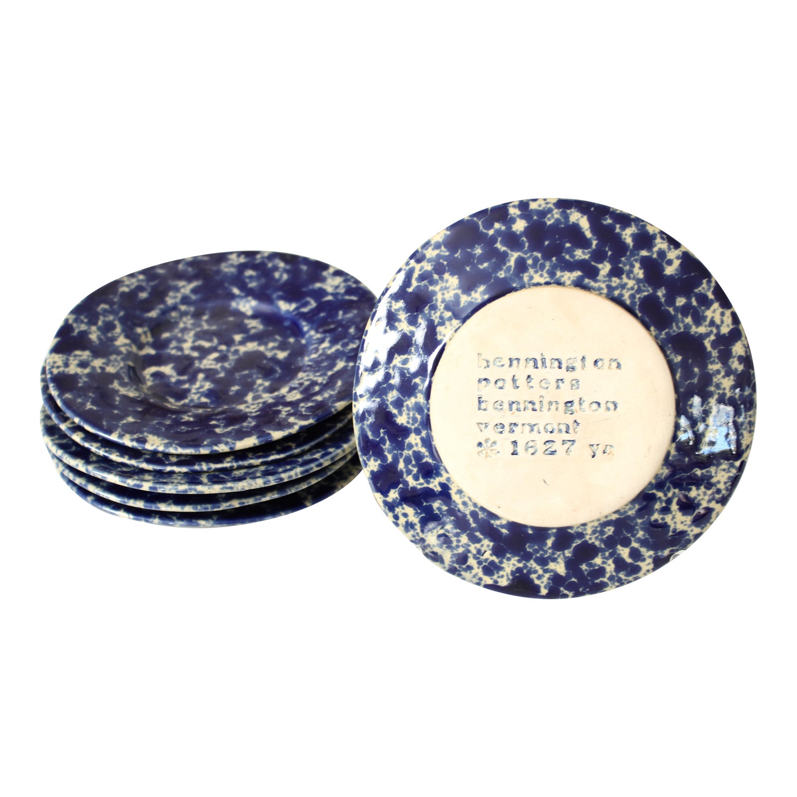 Agate Blue Earthenware/Pottery Bennington Pottery S/6 Saucers | Chairish