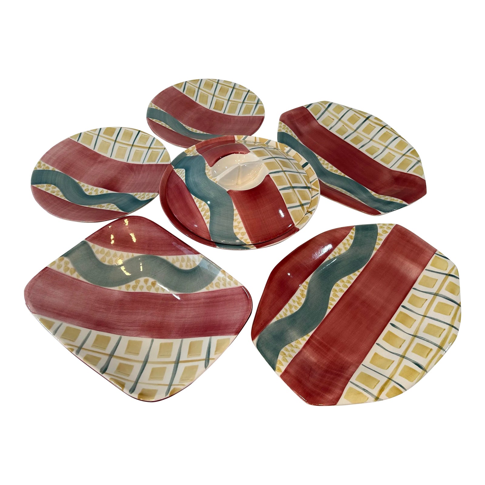 1980s Post Modern "Mallorca" Jade Raspberry Serving Bowls and Platters ...