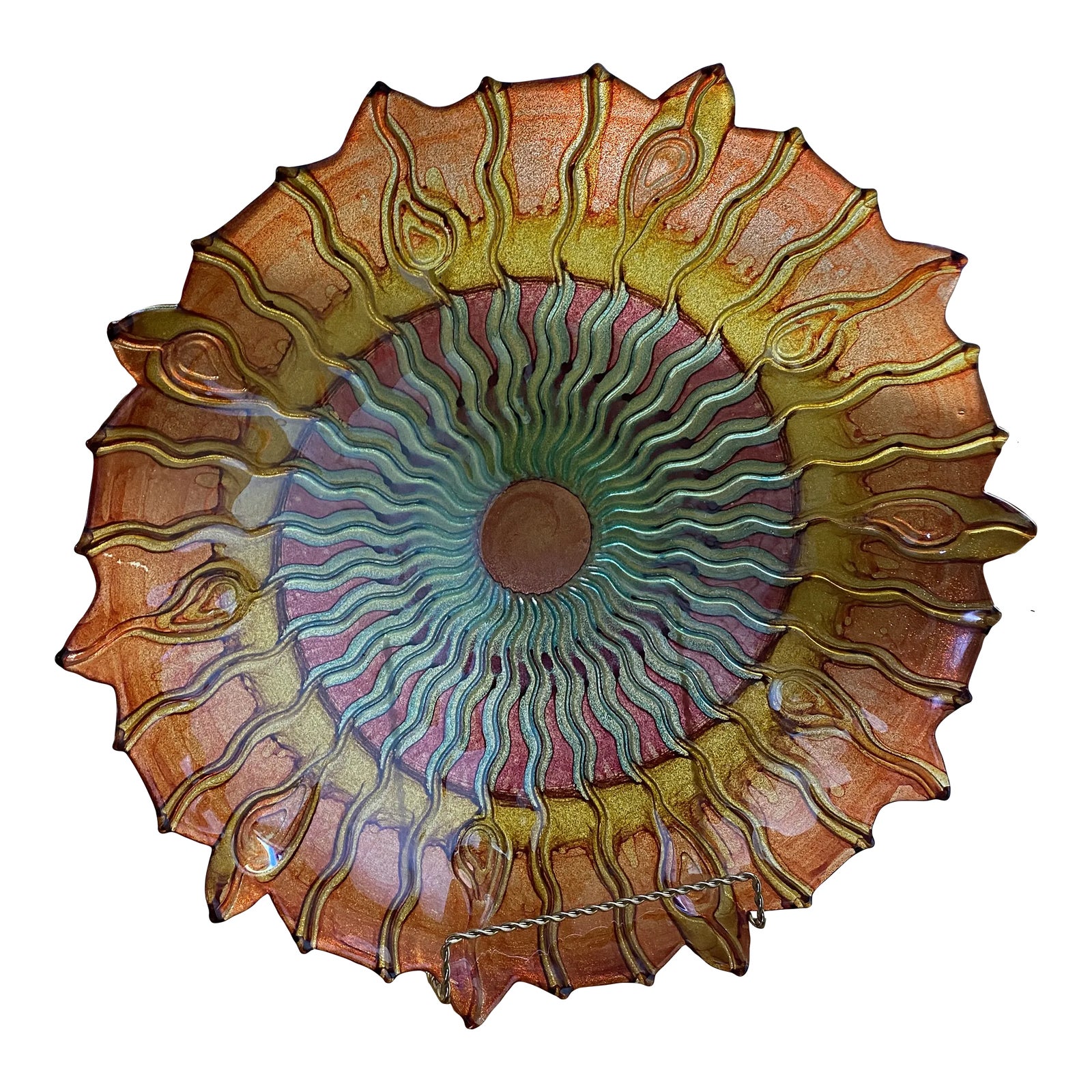 Antique Murano Style Glass Feature Piece Peacock Style Sun Burst | Chairish