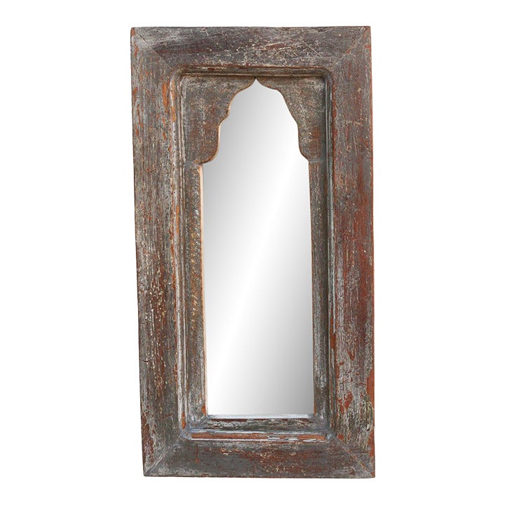 Weathered Stone Charcoal Indian Arched Mirror | Chairish