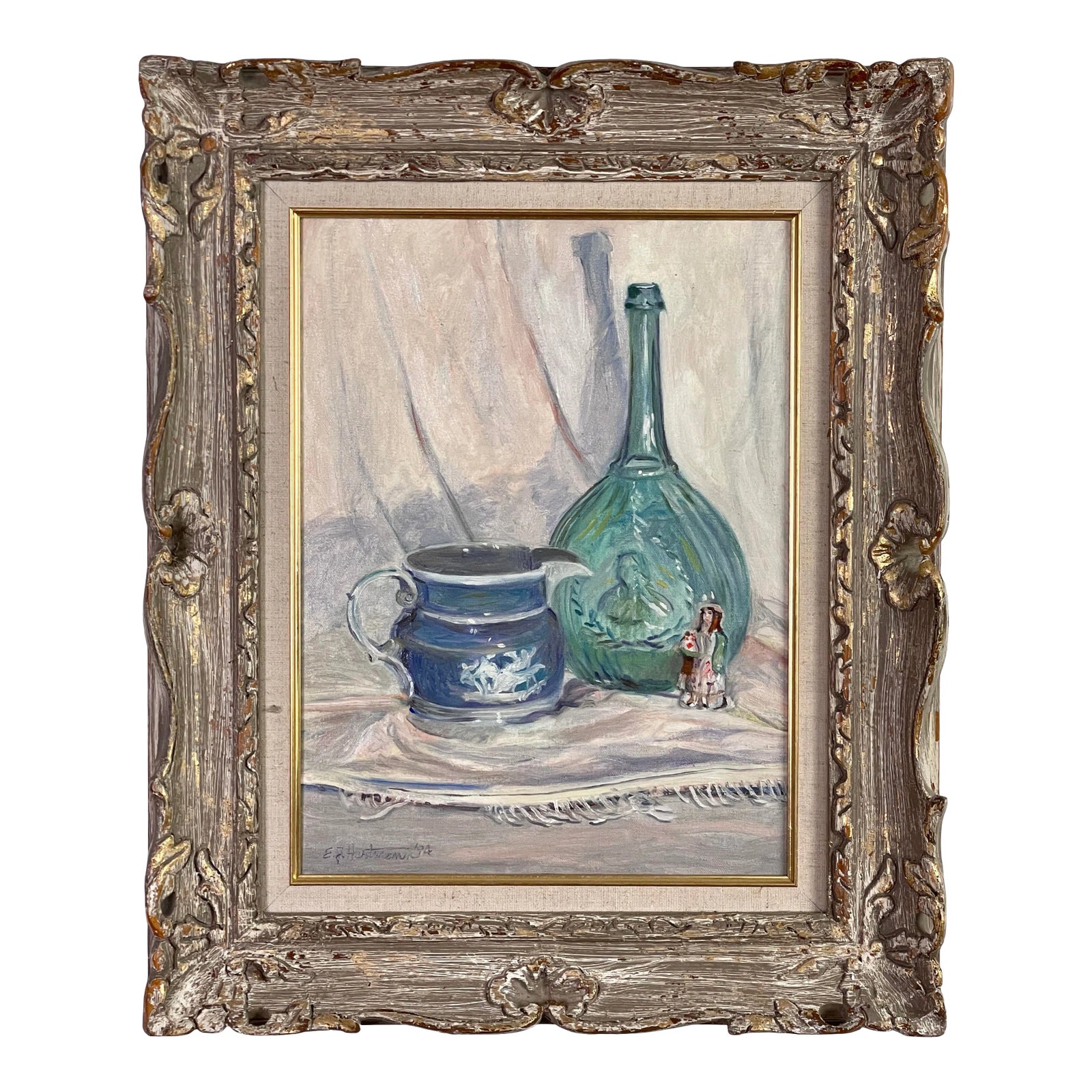 Late 20th Century Impressionist Still Life With Vase and Figurine Oil ...