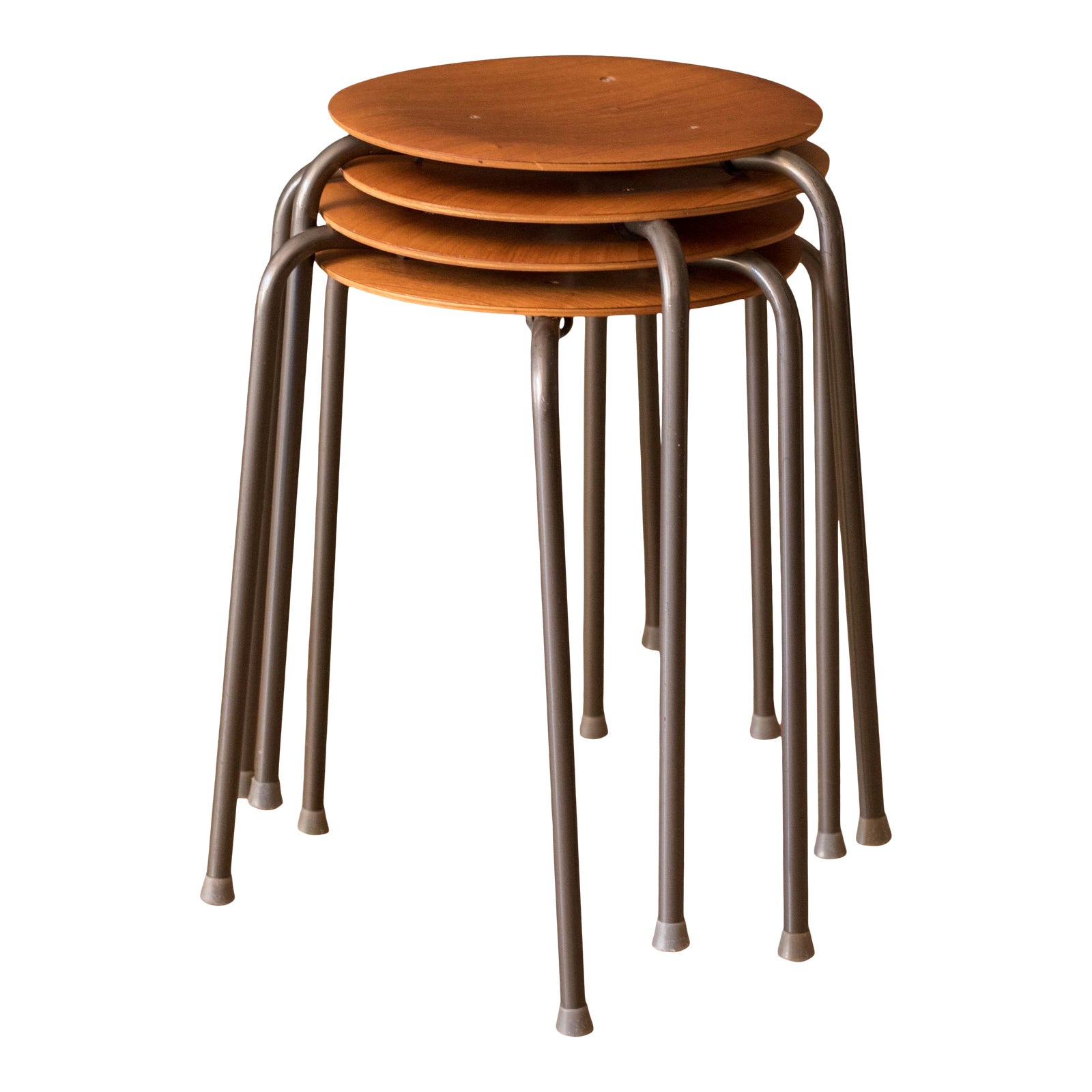 Mid Century Modern Round Teak Stacking Stool End Tables | Chairish