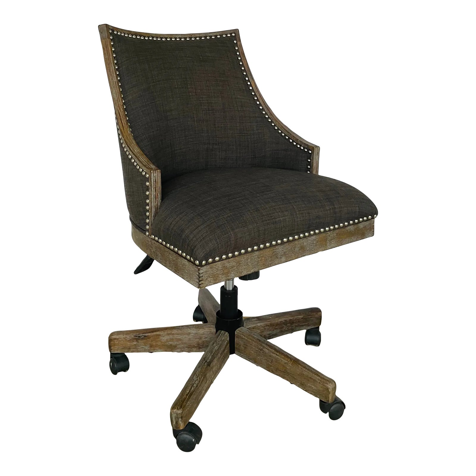 Transitional Charcoal Linen Desk Chair | Chairish