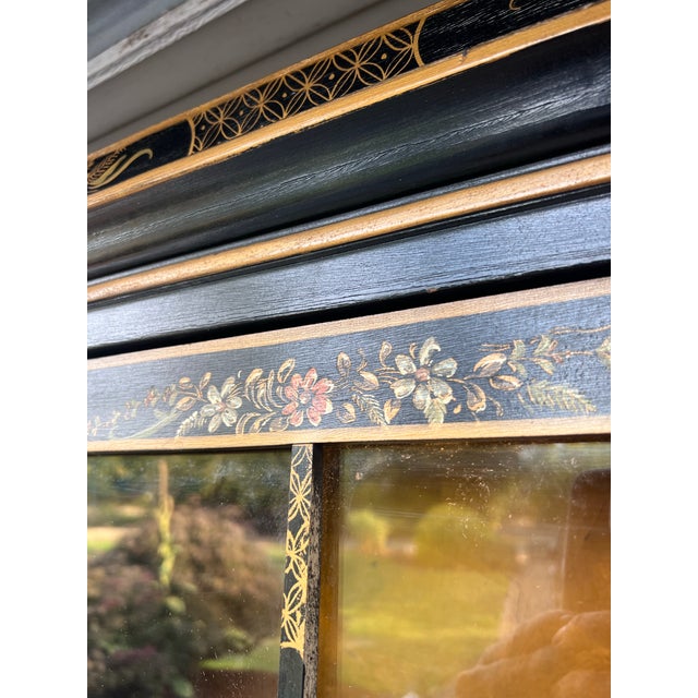 Vintage Drexel Heritage ‘Et Cetera’ Asian Chinoiserie Black Lacquered China Cabinet/ Breakfront ...