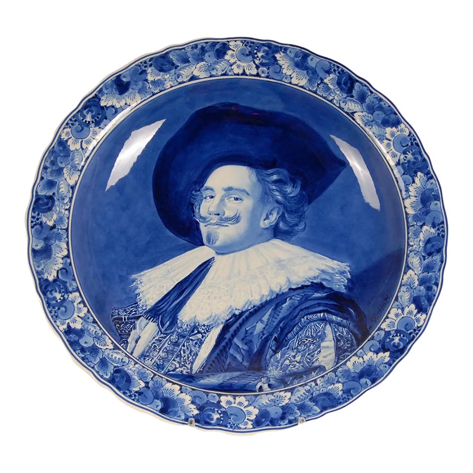 Royal Delft Plate Portrait Frans Hals Blue and White Cabinet Plate ...