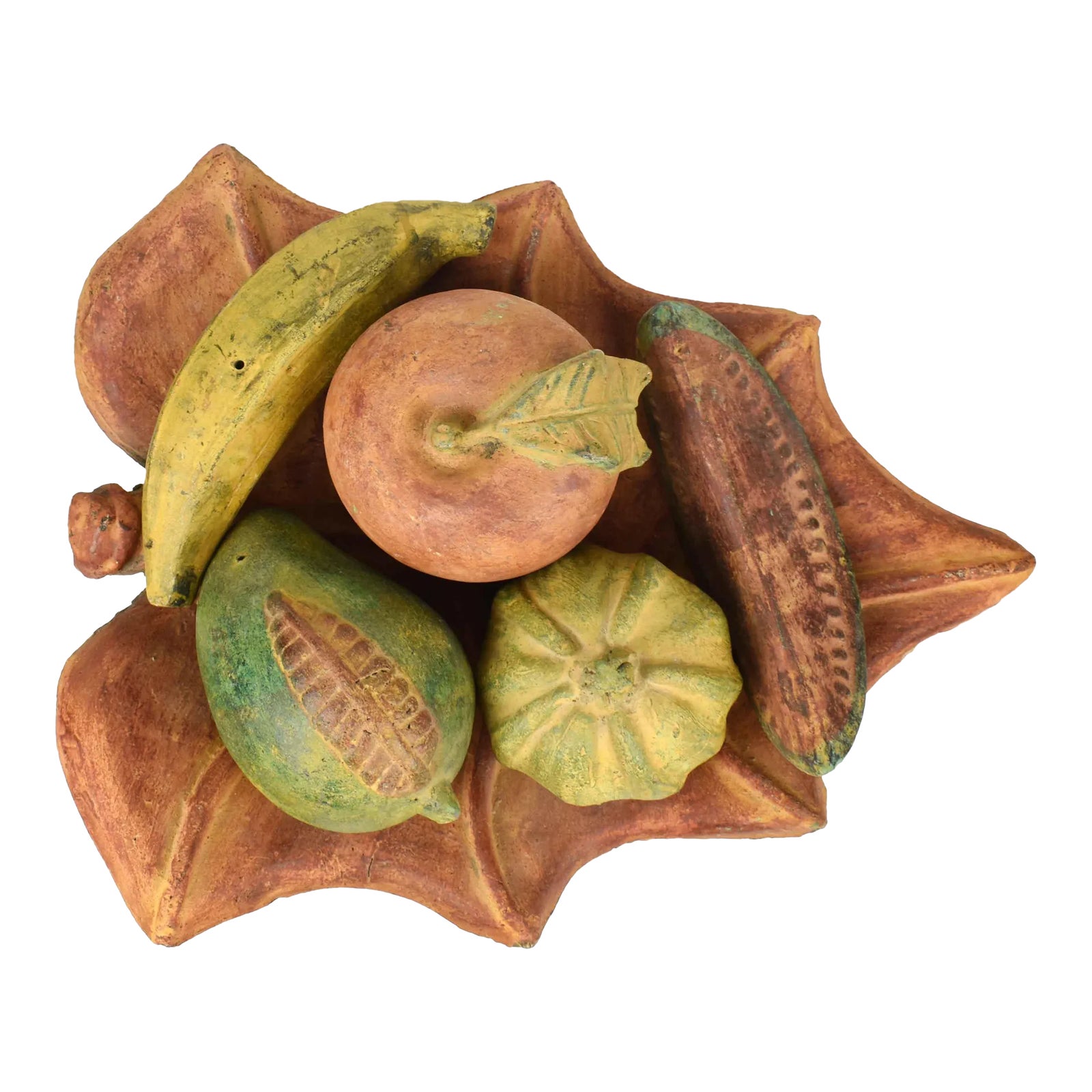 Mid 20th Century Terracotta Handmade and Hand Painted Fruits in Leaf ...