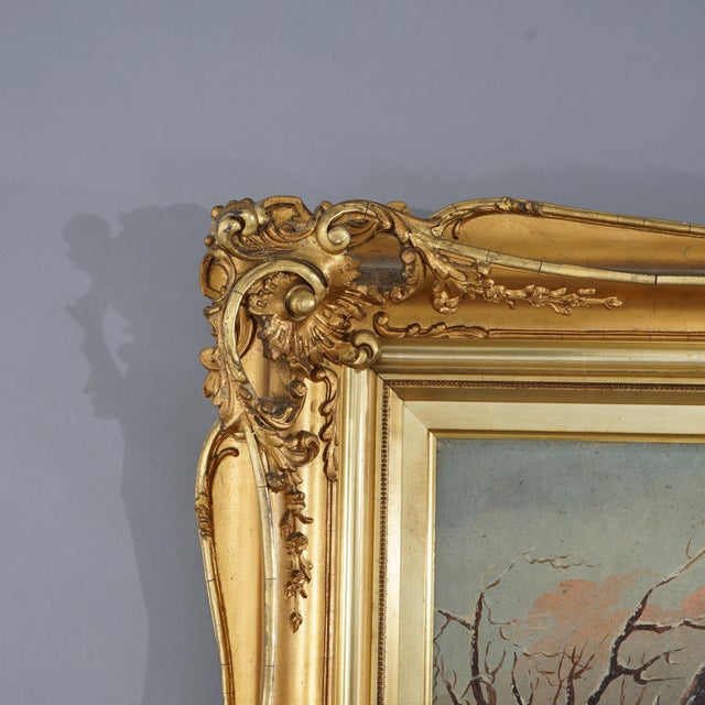 Antique Oil Painting Winter Landscape Painting with Ice Skaters in ...