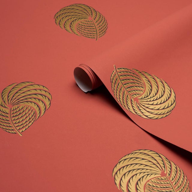 SAMPLE - Schumacher Royal Plume Wallpaper In Russet | Chairish