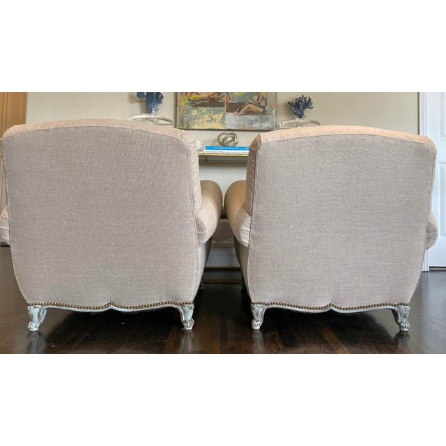 Antique French Linen Club Chairs - a Pair | Chairish