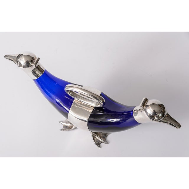 English Bristol Blue Glass Silver Plated Double Claret Duck Decanter ...