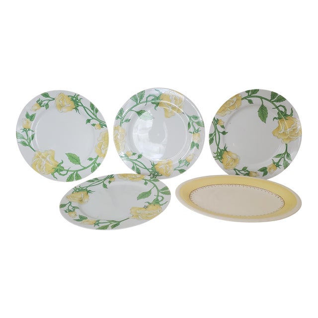 Vintage Fitz and Floyd Yellow Floral Plates With Petite Platter Set- 5 ...