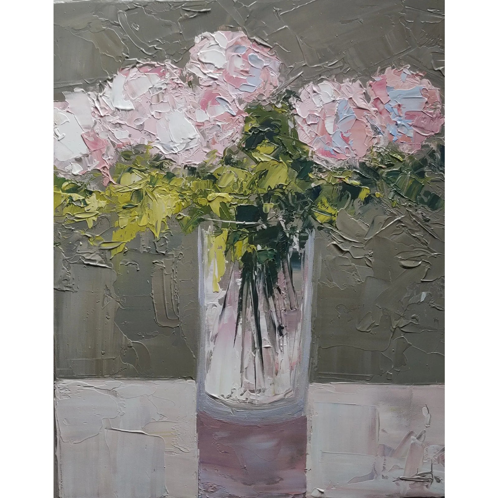 Pink Roses Oil Painting by Vivek Mandalia | Chairish