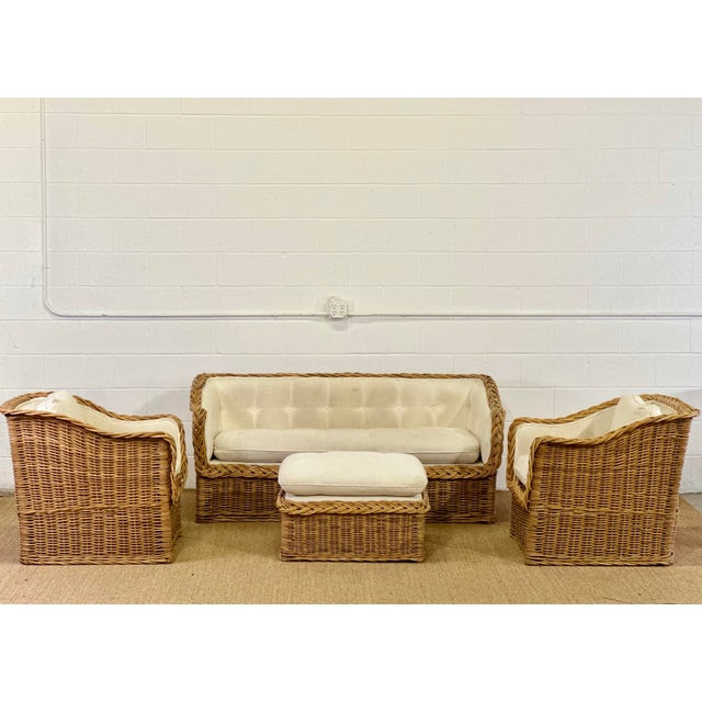 Italian Wicker Works Rattan Living Room Set - 4 Pieces | Chairish