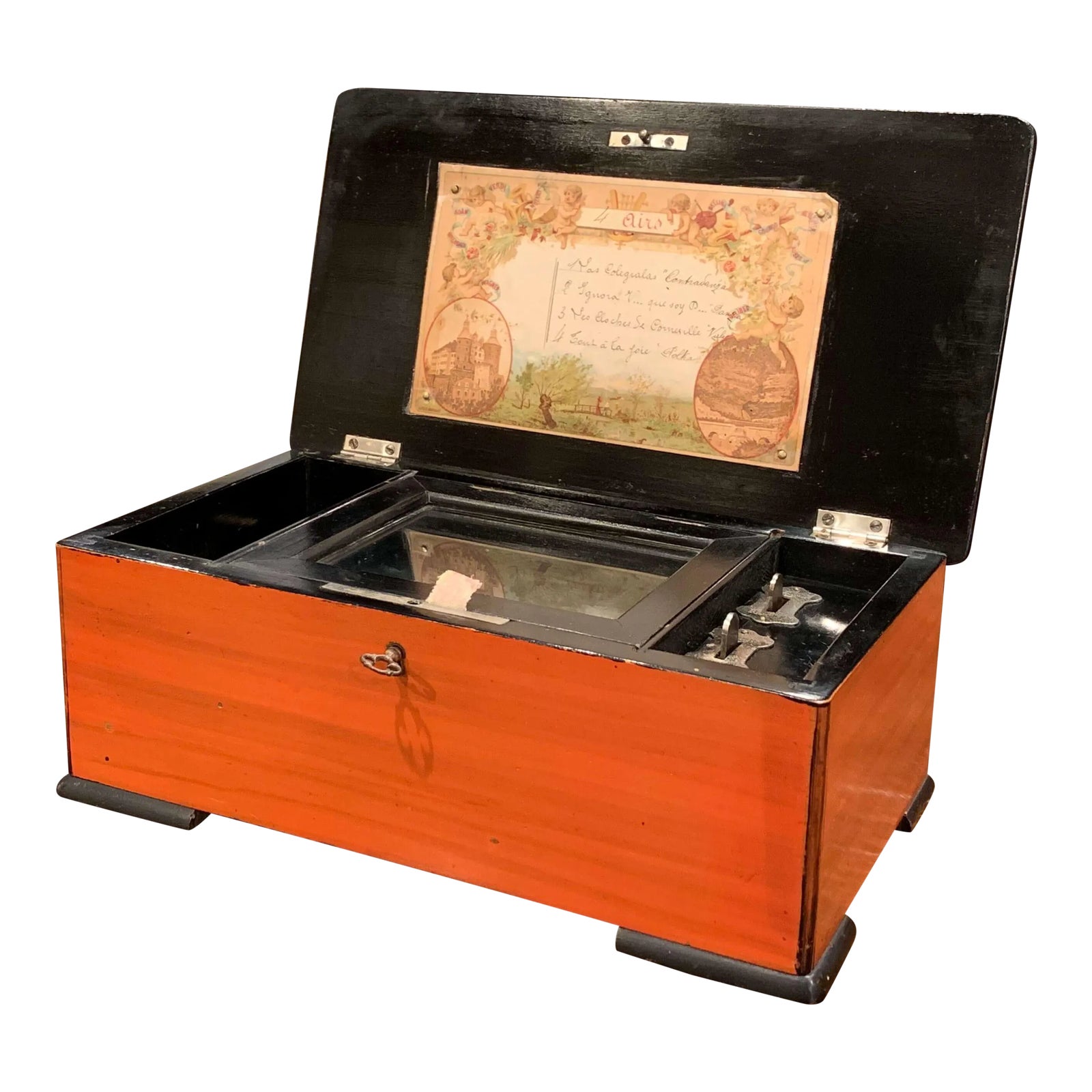 Early 20th Century French Tulip Wood and Painted Four-Song Cylinder ...