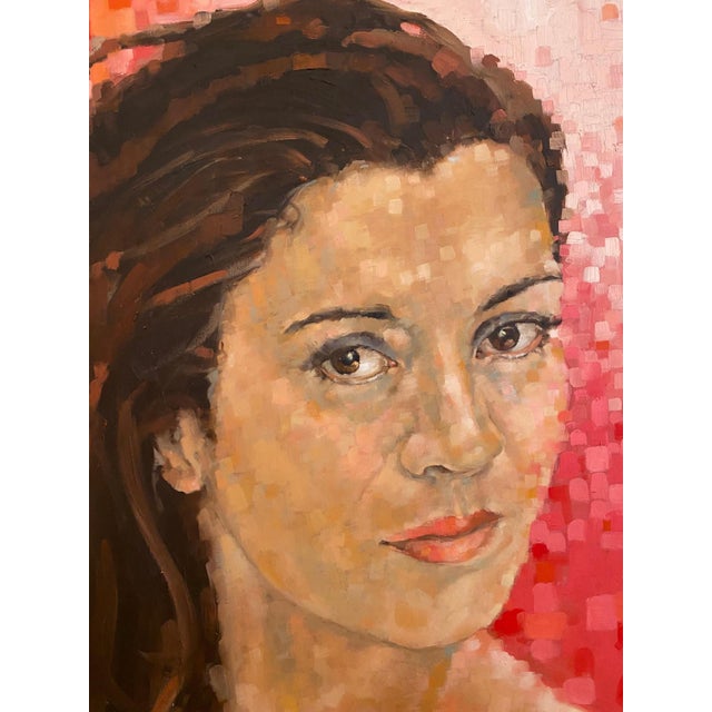 Women Portrait With Cubist Red Background Female Model Oil on Board ...