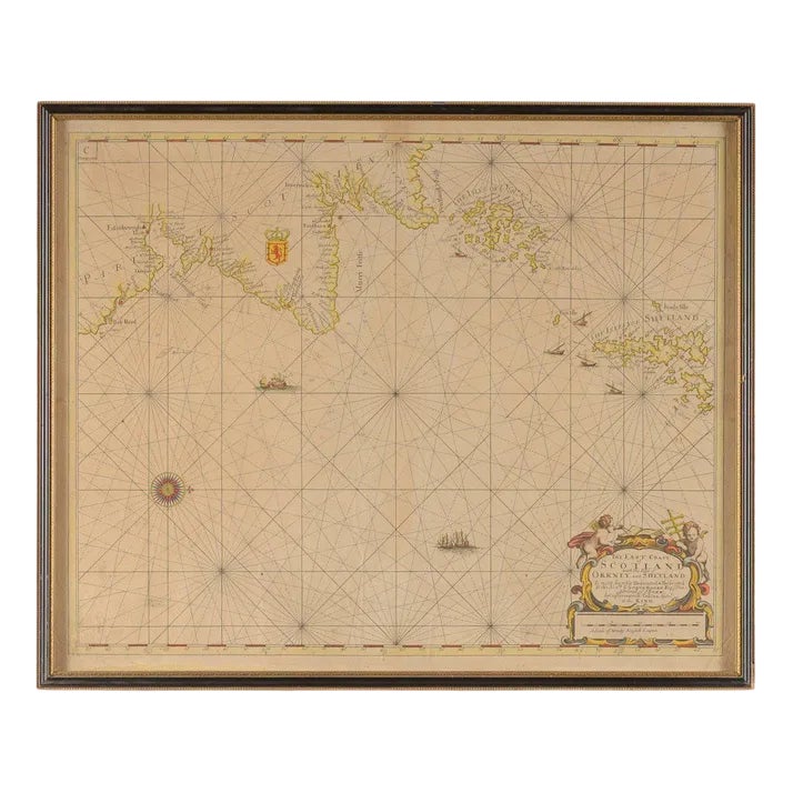 Antique Sea Chart of the East Coast of Scotland by Capt. Greenvile ...