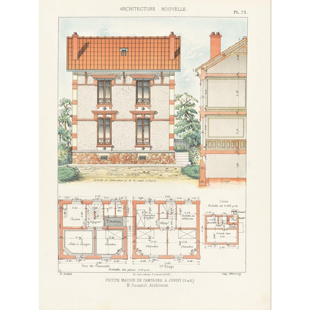 1900 French Country House Architectural Lithograph | Chairish
