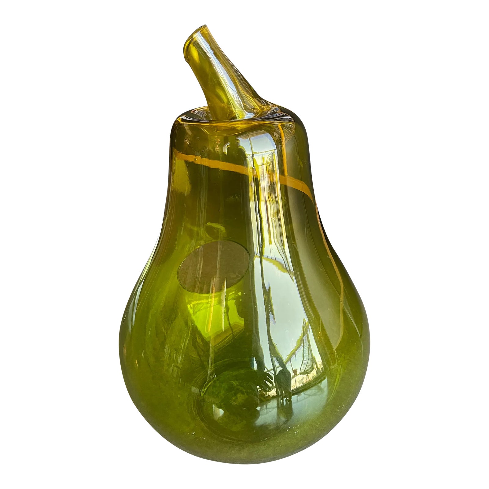 Large 1970s Blown Glass Terrarium Green Amber Pear Form Blenko Style ...