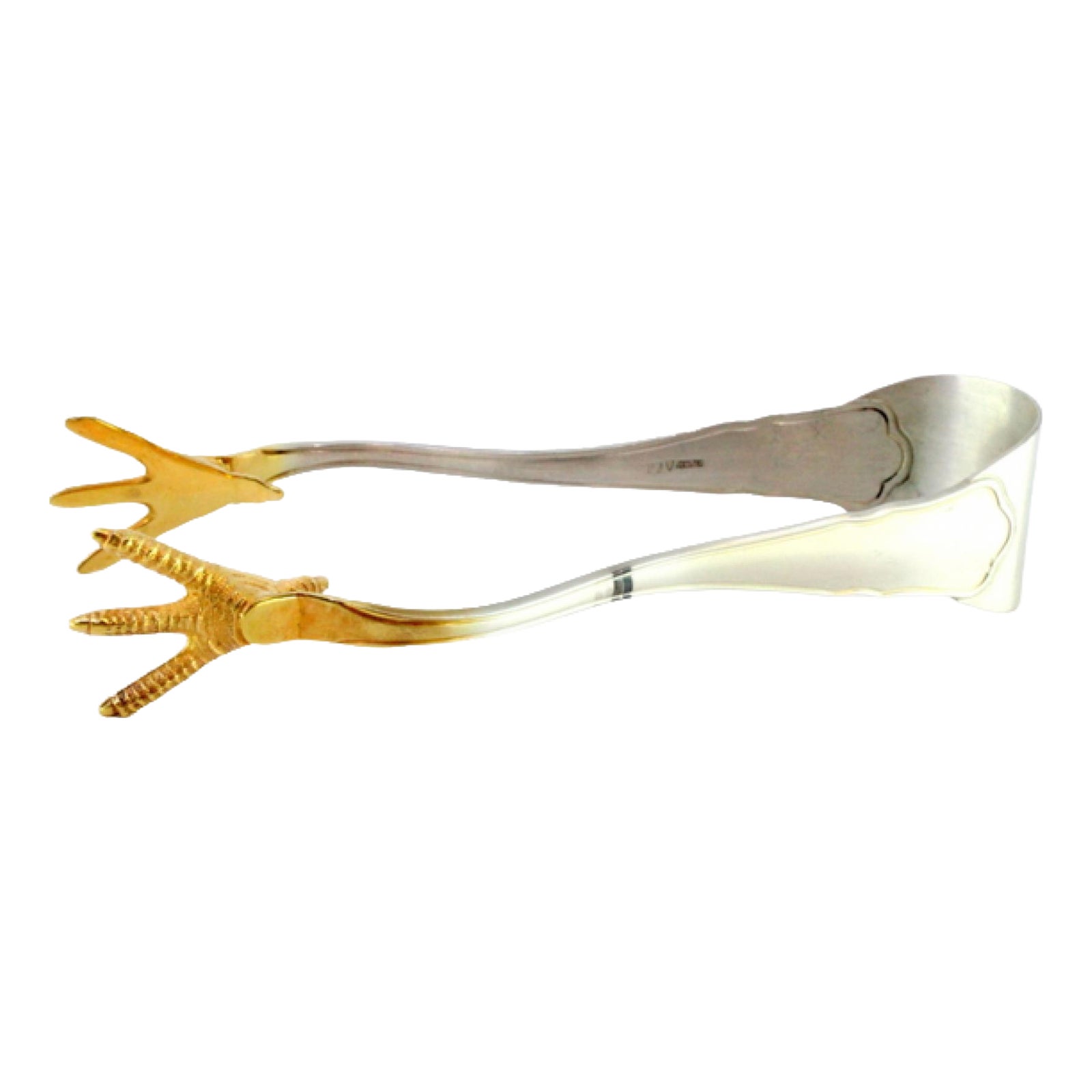 Silver Ice Tongs in the shape of Golden Bird Claws | Chairish