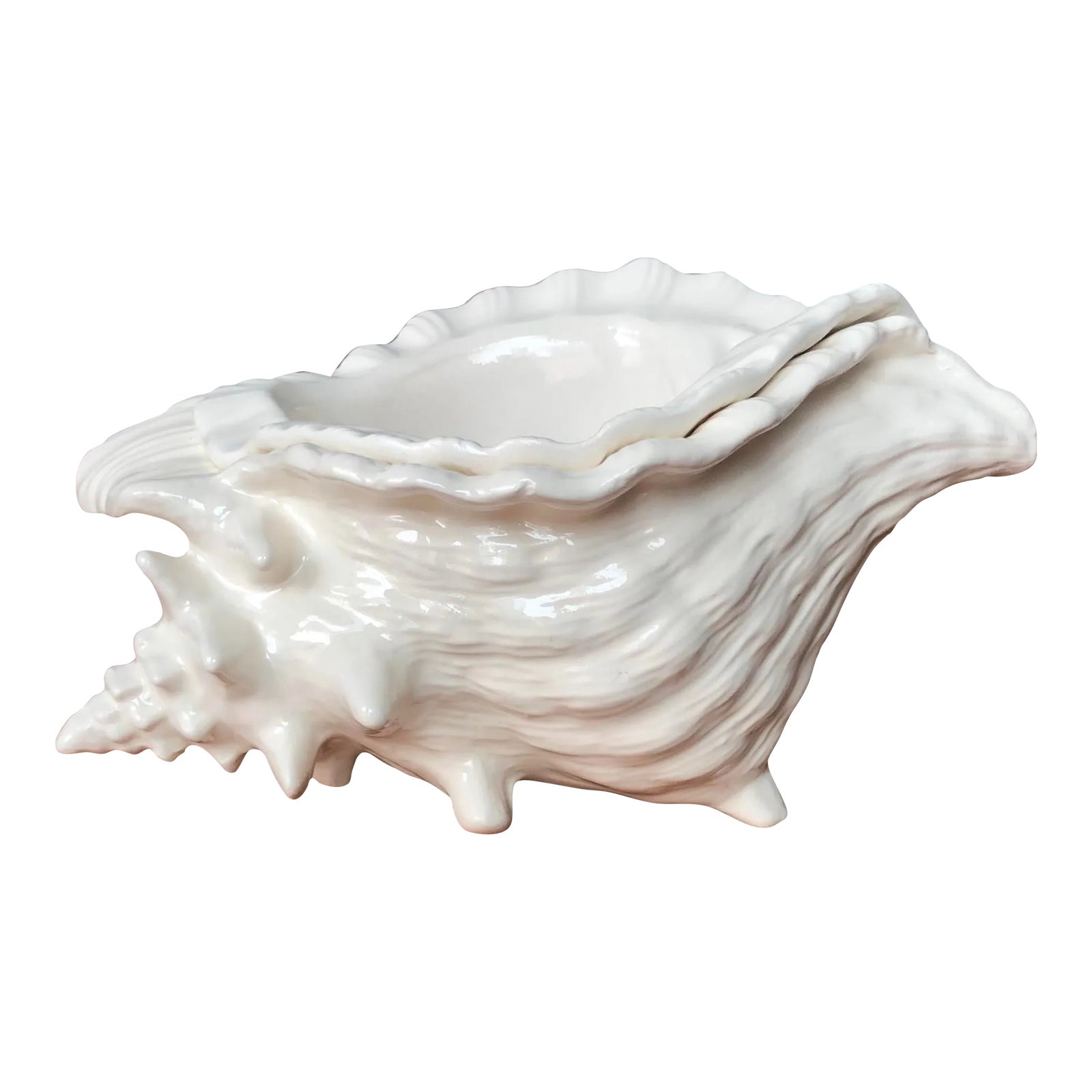 Vintage Ivory Conch Shell Cachepot Planter | Chairish