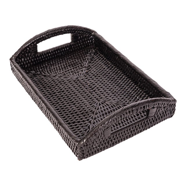 Artifacts Rattan Rectangular Vanity Tray with High Handles | Chairish