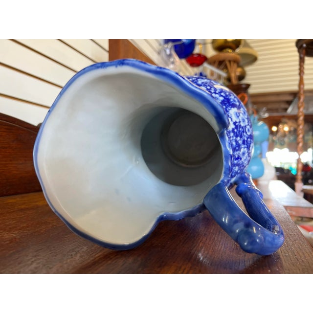 1930s Blue & White Floral Calico Pitcher & Bowl Signed Victorian Ware ...