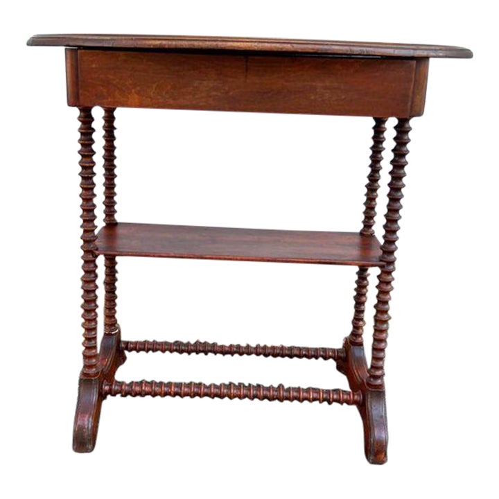 Antique Victorian Style 2 Tier Spool Leg Side Table | Chairish