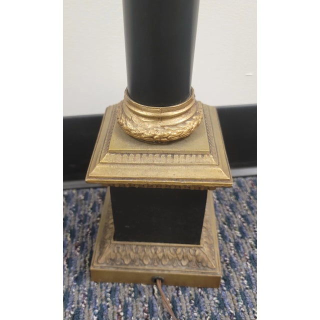 Pair of Empire Style Gilt Metal and Ebonized Column Lamps | Chairish