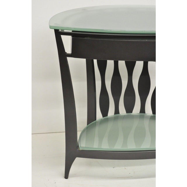 Steel & Glass Modernist Demilune Side Tables - A Pair | Chairish