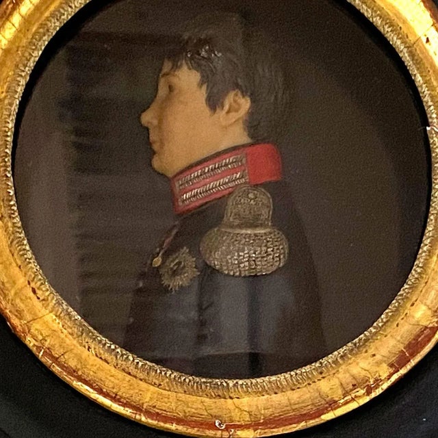 French School Miniature Wax Portrait Profile of a Military Gentleman ...