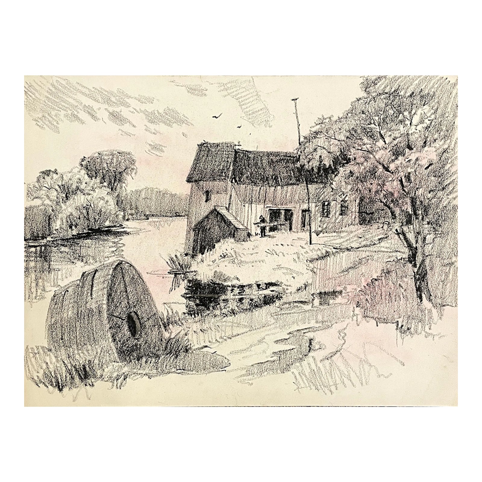 1940s Norman Kent Riverside Mill Drawing | Chairish
