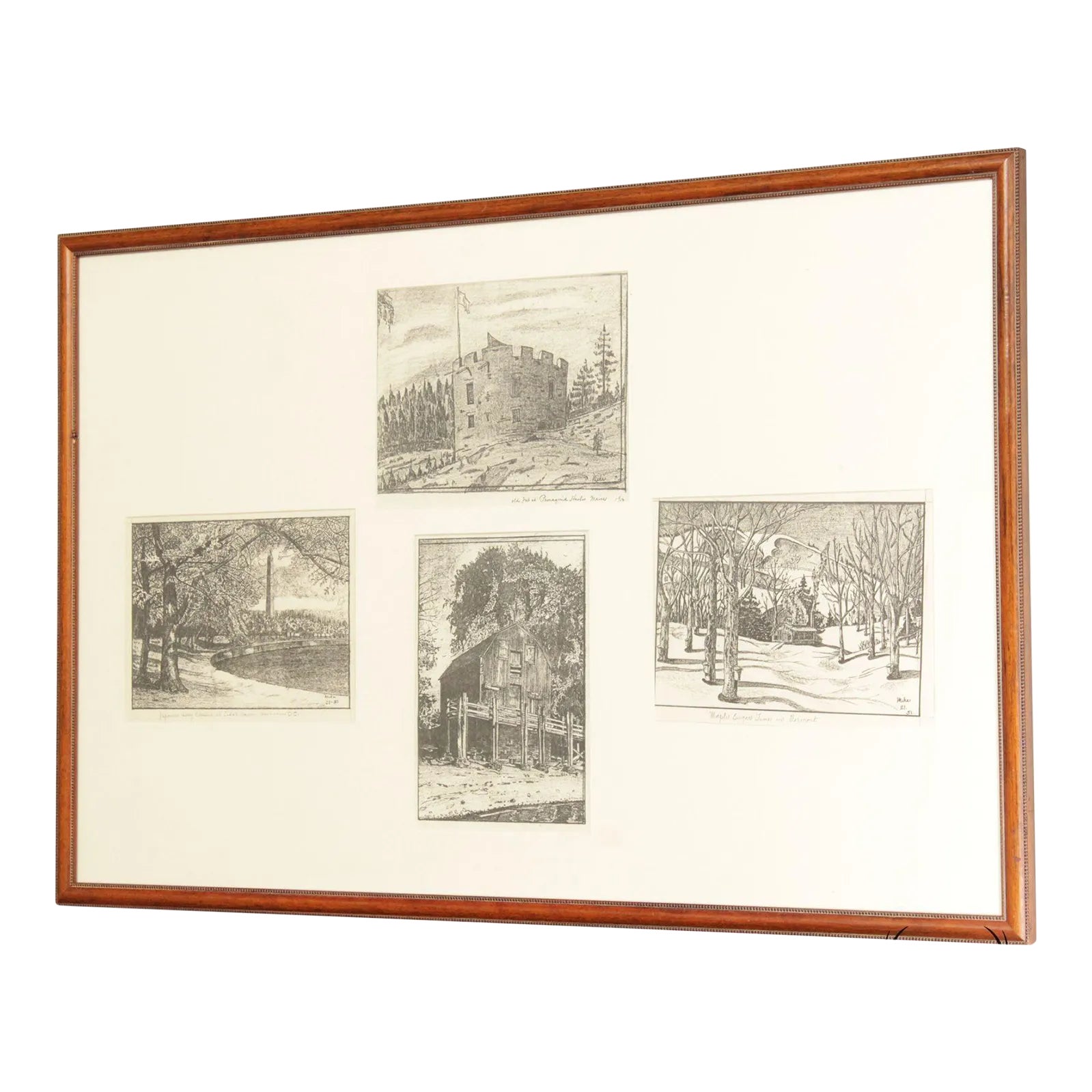 American North-East Set Four Scenic Lithographs, Custom Framed | Chairish