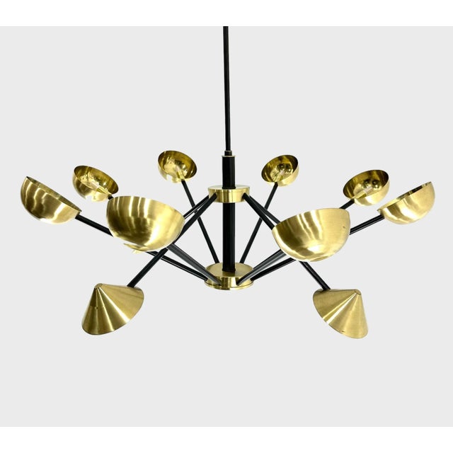 Twelve Light Hand Made Pure Raw Brass Sputnik Chandelier | Chairish