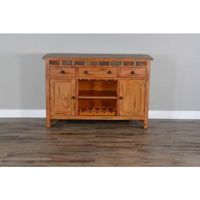 Solid Wood Rustic Buffet Sideboard With Wine Rack | Chairish