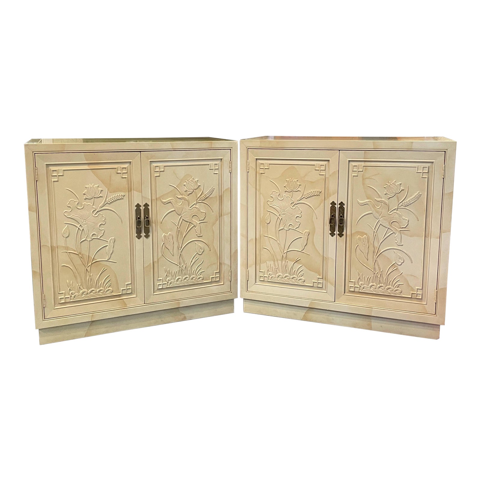 Vintage Henredon Folio 16 Faux Goatskin Cabinets - a Pair | Chairish