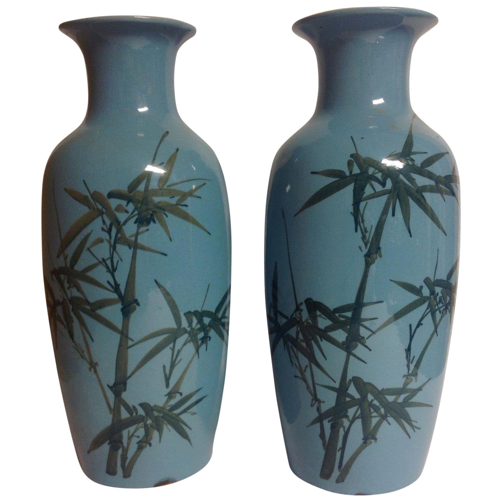 Vintage Awaji Japanese Turquoise & Green Vases - a Pair | Chairish
