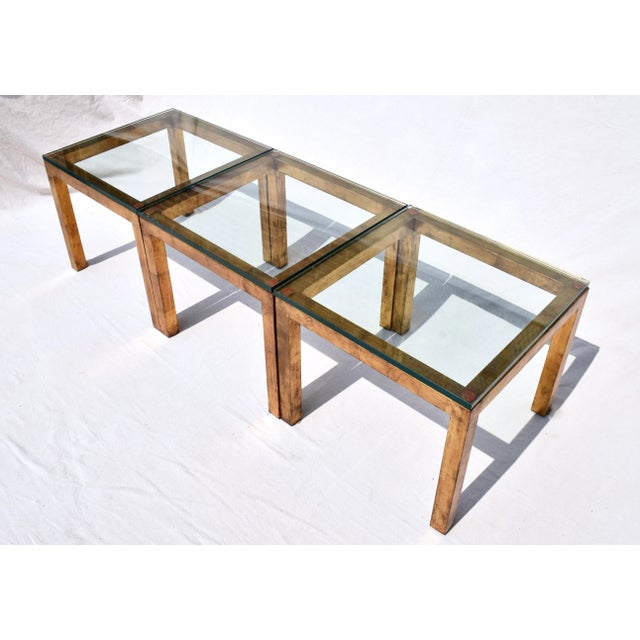 Parsons Side Tables Gilt Metal With Thick Glass Tops | Chairish