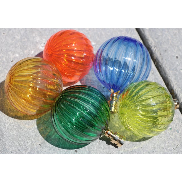 Ribbed Handblown Glass Lamp Finial - Orange | Chairish