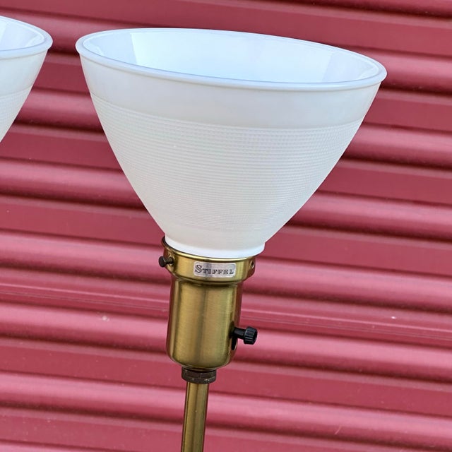 Vintage Pair of Stiffel Brass & Glass Torchiere Floor Lamps | Chairish