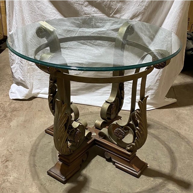 Traditional Vintage Glass Top Side Table | Chairish