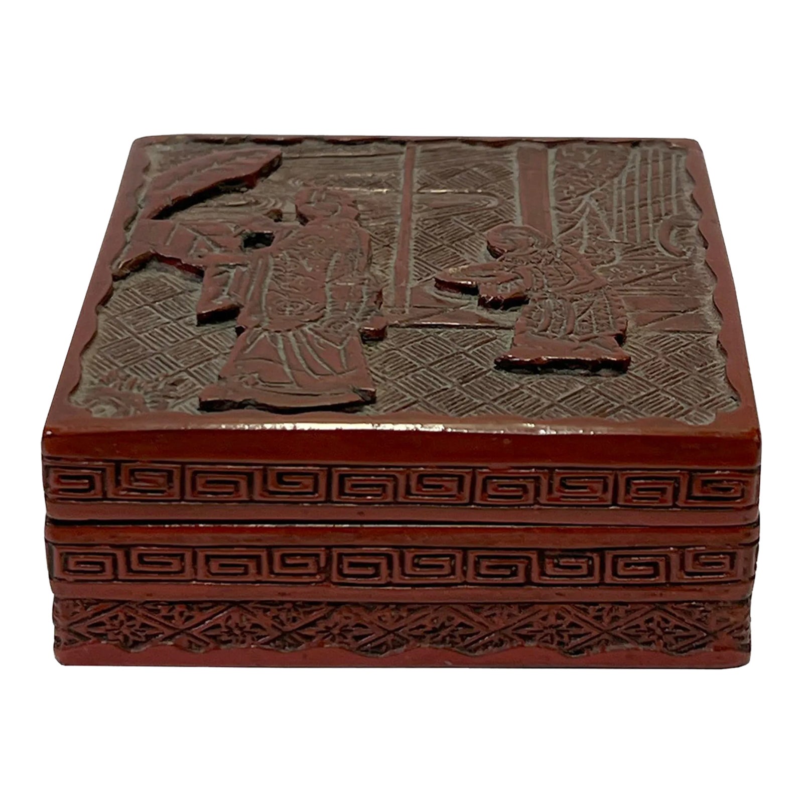 Vintage Chinese Red Resin Lacquer Square Carving Small Accent Box ...