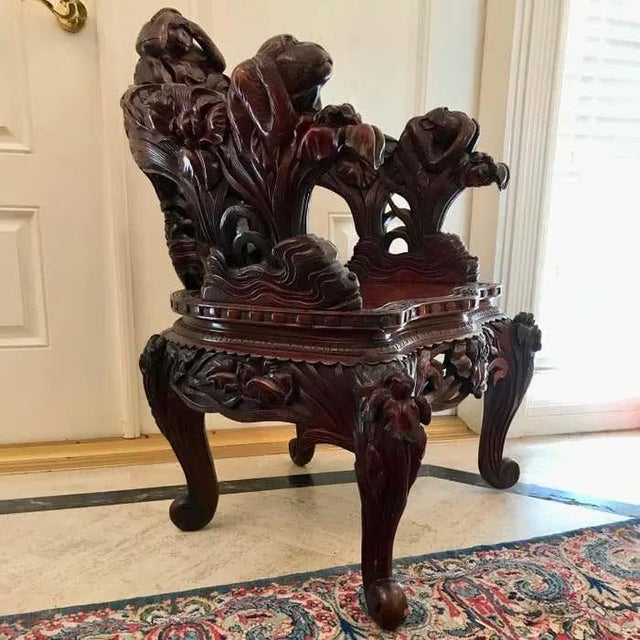 Early 20th Century Carved Japanese Chair With "3 Monkeys" | Chairish