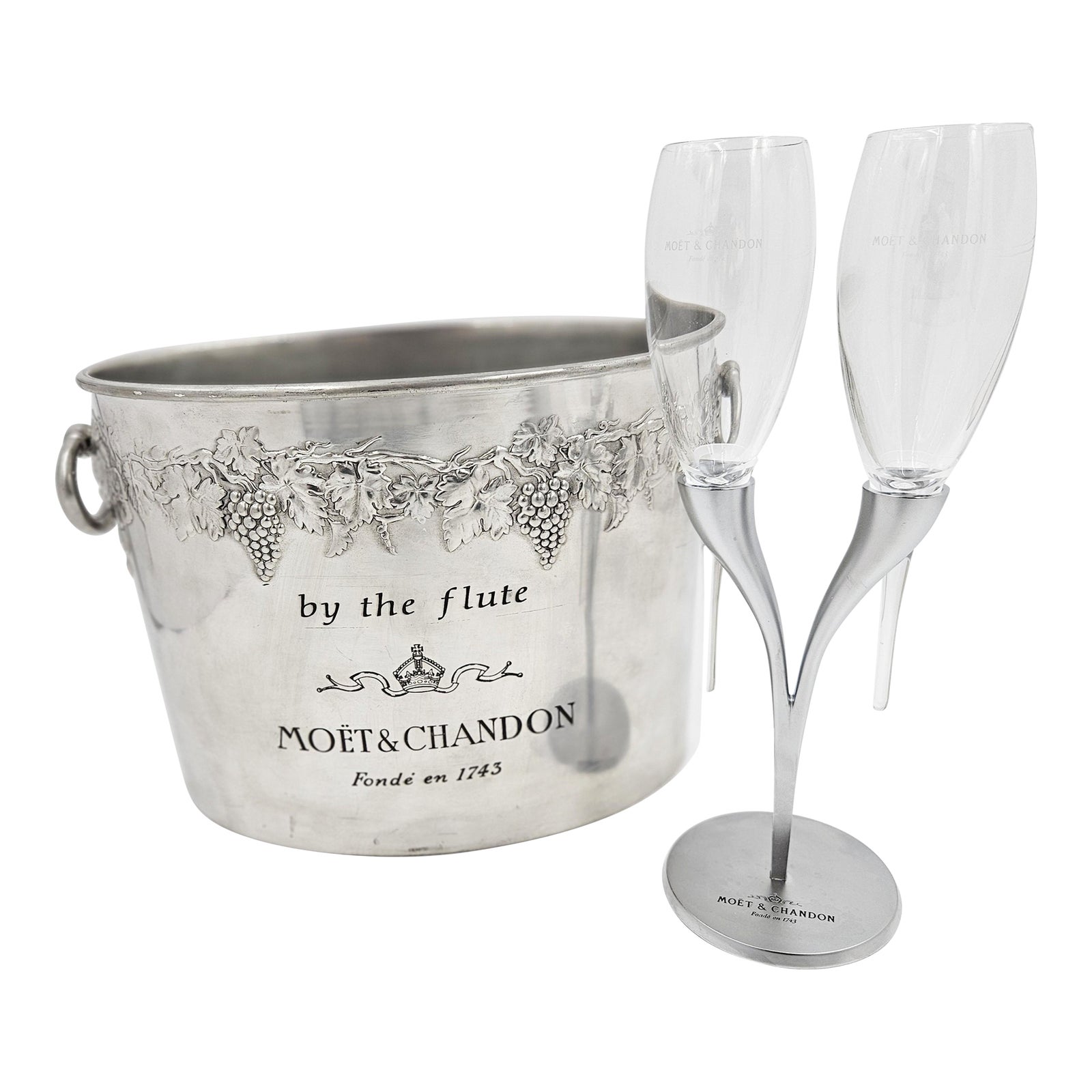 1970s Moët Chandon France Dbl Magnum Champagne Cooler + Toasting Flutes ...